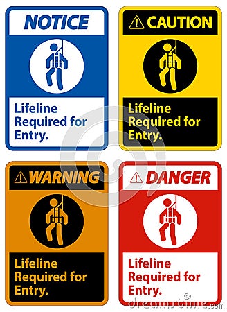 Warning Confined Space Sign Lifeline Required For Entry Cartoon Vector ...