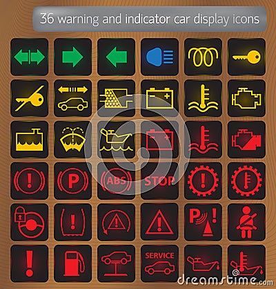Warning And Indicator Car Display Icons Set Royalty Free Stock Images ...