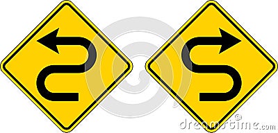 Warning Sign Double Curve Symbol On White Background Vector ...