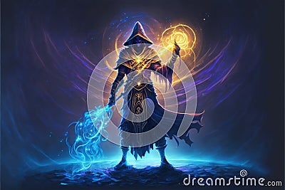 A Warrior With Magical Abilities Conjuring A Spell With A Brilliant ...