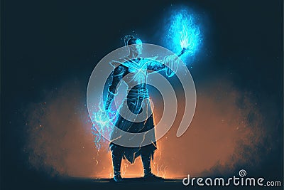 A Warrior With Magical Abilities Conjuring A Spell With A Brilliant ...