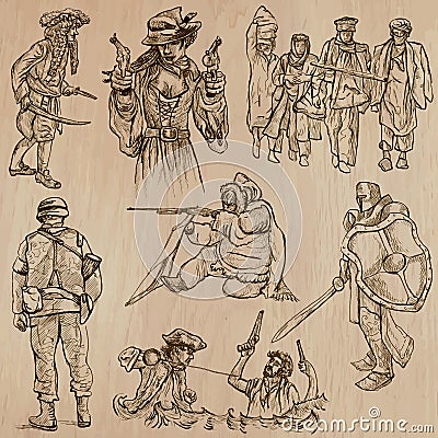 Warriors And Soldiers - Hand Drawn Vectors Stock Vector - Image: 51727280