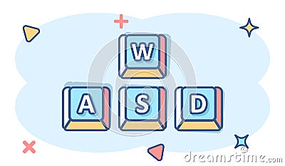 Wasd Button Icon In Comic Style. Keyboard Cartoon Vector Illustration ...