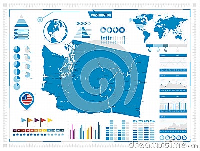 Washington State Map And Infograpchic Elements Cartoon Vector ...
