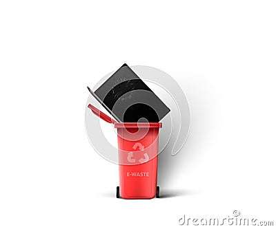 Waste Management And Sorting. Garbadge Container With Thrown Out Laptop ...