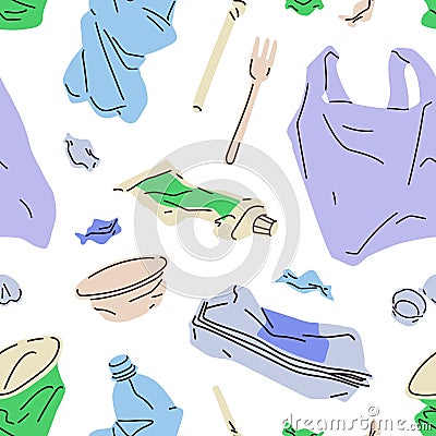 Waste Pattern. Plastic And Paper Garbage Background. Seamless Endless ...