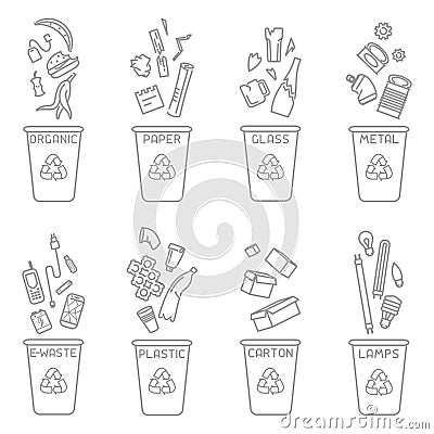 Waste Sorting Illustration With Different Types Of Garbage Cartoon ...