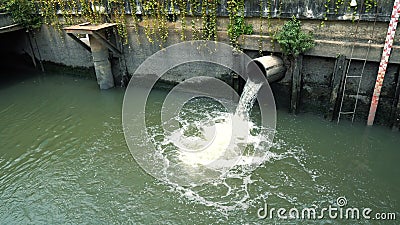 Waste Water Flows from Pipe into a Drain Channel Stock Video - Video of ...