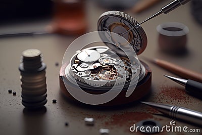 Watchmaker's Workshop. Disassembled Clockwork. Photorealistic Shot ...