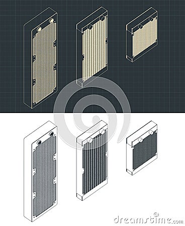 Water Cooling Radiators Isometric Drawings Set Vector Illustration ...