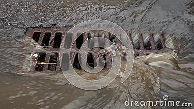 Water Drains into the Sewer through the Iron Grid Stock Footage - Video ...