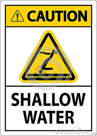 Water Safety Sign Caution - Shallow Water Cartoon Vector ...