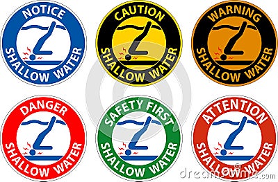 Water Safety Sign Warning - Shallow Water Cartoon Vector ...