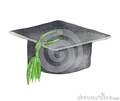 Watercolor Graduation Cap. Hand Drawn School Illustration. Royalty-Free ...