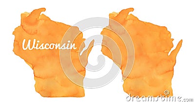 Watercolour Illustration Set Of Wisconsin State Map Silhouette. Royalty ...