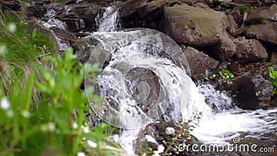 Waterfall Fall Down Hill and Turn into Small Lake. Wterfall Stream on ...