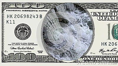Waterfall in Frame of 100 Dollar Bill Stock Video - Video of gain ...