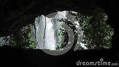 Waterfall Inside the Dark Cave Stock Footage - Video of asia, blue ...