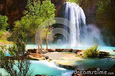 Waterfall Into Oasis Stock Image - Image: 11044371