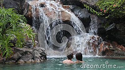 Waterfall With Romantic Couple Bathing Having Fun Stock Video - Video ...