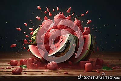 A Watermelon Falling Into A Pile Of Slices Of Watermelon, Or ...