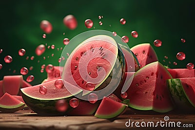 A Watermelon Falling Into A Pile Of Slices Of Watermelon, Or ...