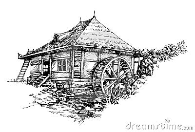 Watermill Hand Drawn Stock Vector - Image: 61183186