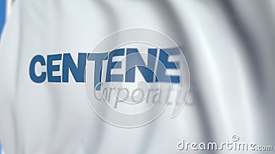 Flying Flag with Centene Corporation Logo, Close-up. Editorial Loopable ...