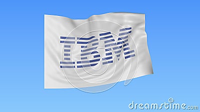 Waving Flag with IBM Logo, Seamless Loop, Blue Background. Editorial ...
