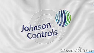 Waving Flag with Johnson Controls Logo. Seamles Loop 4K Editorial ...