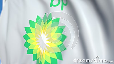 Waving Flag with BP Plc Logo, Close-up. Editorial Loopable 3D Animation ...