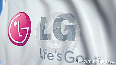 Waving Flag with LG Corporation Logo, Close-up. Editorial Loopable 3D ...