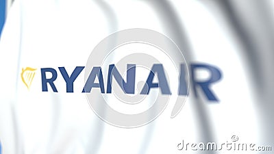 Waving Flag with Ryanair Logo, Close-up. Editorial Loopable 3D ...