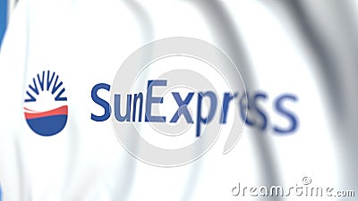 Waving Flag with SunExpress Logo, Close-up. Editorial Loopable 3D ...