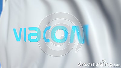 Waving Flag with Viacom Logo, Close-up. Editorial Loopable 3D Animation ...