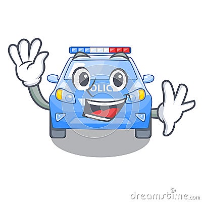Waving Police Car In The Shape Character Cartoon Vector | CartoonDealer ...