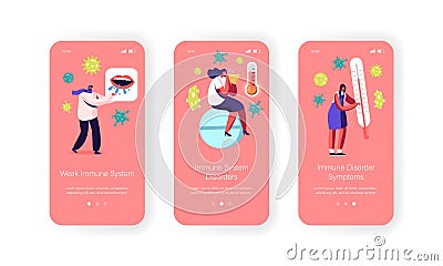 Weak Immune System Mobile App Page Onboard Screen Template. Tiny Male ...