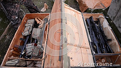 Weapon in military boxes stock footage. Video of russian - 70097036