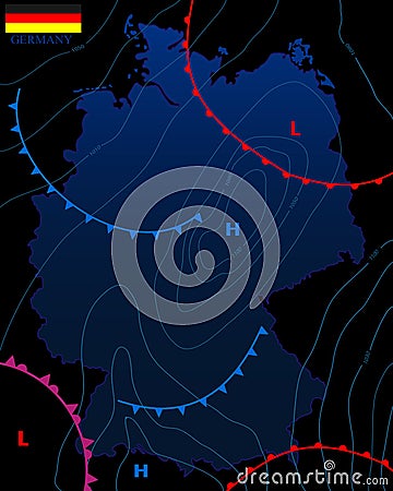Weather Map Of The Germany. Meteorological Forecast On A Dark ...
