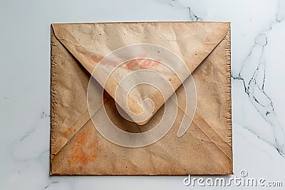 Weathered Brown Envelope On Modern White Table, Striking Contrast In ...