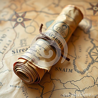 A Weathered Treasure Map Rolled Up With A Leather Tie Royalty-Free ...
