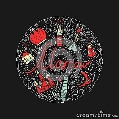 Vector Illustration Of Moscow Symbols In Doodle Style | CartoonDealer ...