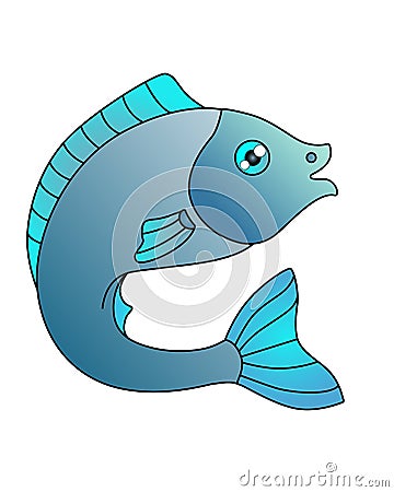 Fish. Gracefully Curved Fish In Silver - Blue Colors - Vector Linear ...