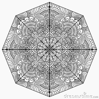 Octagonal Mandala Drawn With Flowers Folk Style For Coloring, On A ...