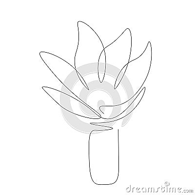 Indoor Plant In Pot On Table Line Drawing, Vector Royalty-Free Cartoon ...