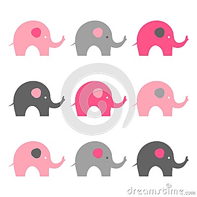 Pink Elephants Set. Cute Simple Elephant Logos Vector Illustration ...