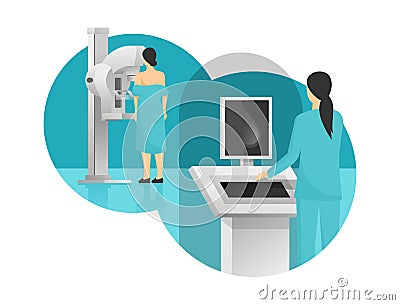 Breast Cancer Diagnosis And Screening - Mammogram Cartoon Vector ...