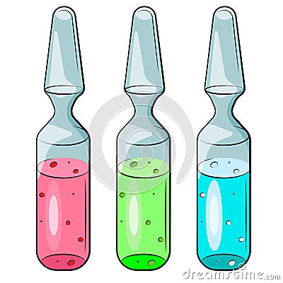 Ampoules Set Isolated On White Background Flat Cartoon. Set Of Glass ...