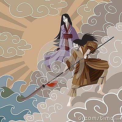 Izanagi And Izanami Asian Mythology Shinto God And Goddess Creating An ...