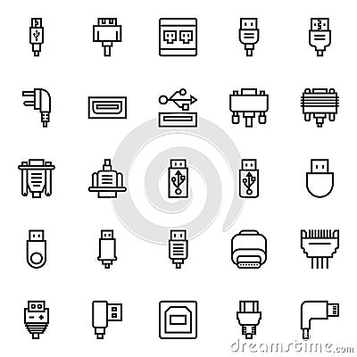 Outline Icons For Connectors And Cables. Stock Photography ...